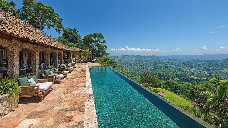 Luxurious Infinity Pool Overlooking Scenic Mountains Stock Illustration ...