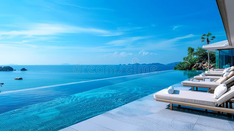 Luxurious Infinity Pool Overlooking a Serene Ocean View Under a Clear ...