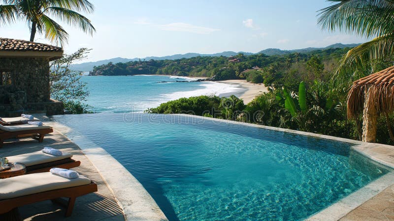 A Luxurious Infinity Pool Overlooking a Tropical Beach. Picture Stock ...
