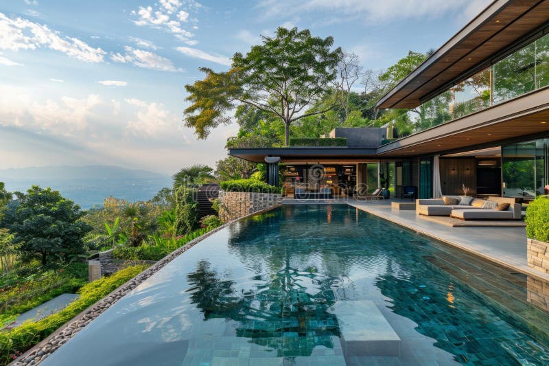 Luxurious Infinity Pool Overlooking Tropical Forest Stock Photos - Free ...