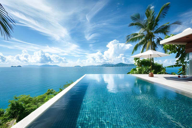 Luxurious Infinity Pool Overlooking Tropical Ocean Stock Photo - Image ...