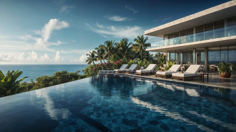 Luxurious Infinity Pool Overlooking Tropical Ocean at a Modern Villa ...