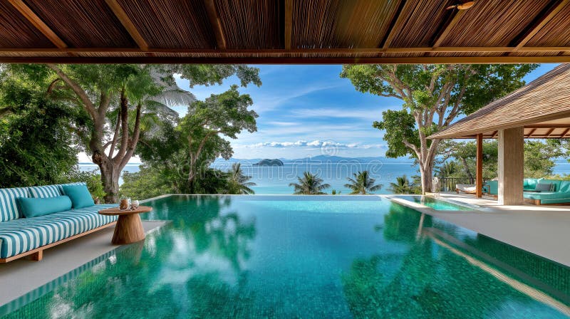 Luxurious Infinity Pool Overlooking Tropical Ocean Paradise with Modern ...