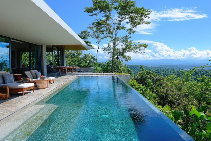 Luxurious Infinity Pool Overlooking Tropical Rainforest in Modern Villa ...
