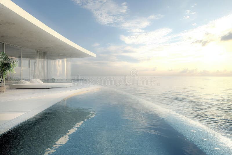 Luxurious Infinity Pool with a Stunning Ocean View during Sunrise at a ...