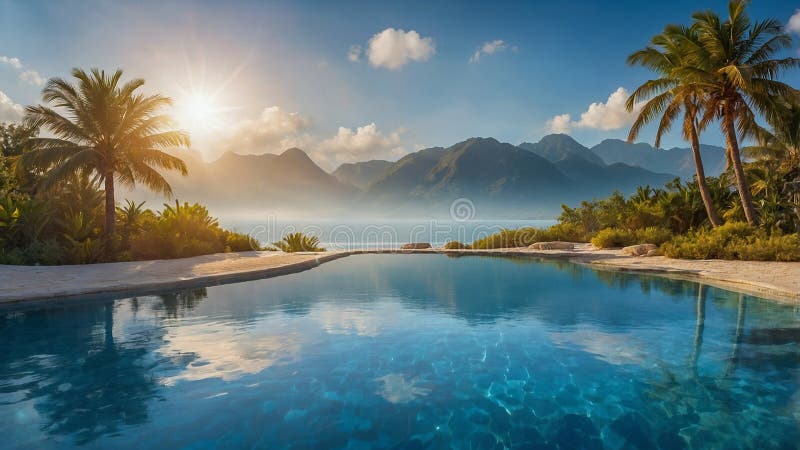 Luxurious Infinity Pool at Sunset Stock Illustration - Illustration of ...