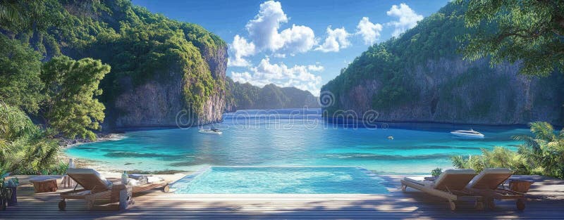 Luxurious Infinity Pool Overlooking Ocean Horizon Expansive Sky Stock ...