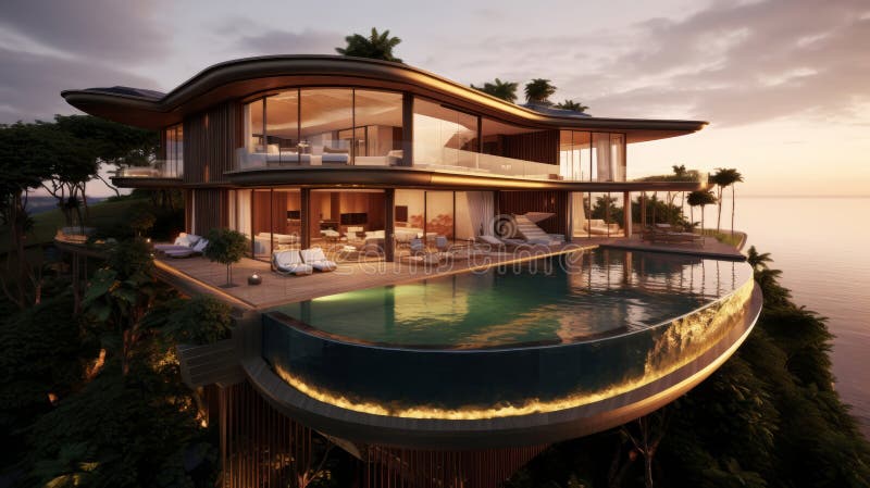 Luxurious Infinity Pool Villa. Generative AI. Stock Illustration ...