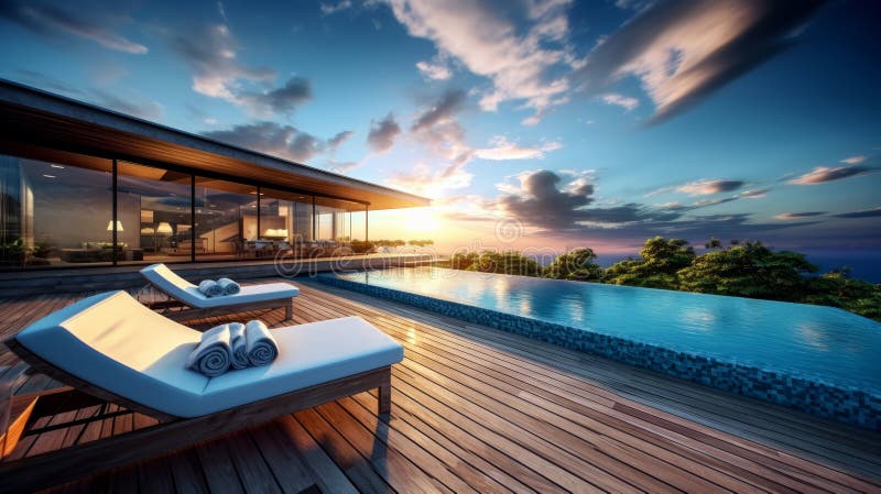 Luxurious Infinity Pool Villa. Generative AI Stock Illustration ...