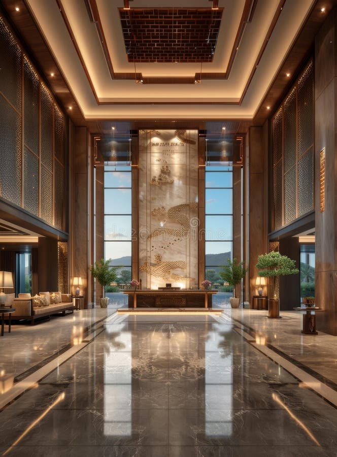 Luxurious Interior Design of a Hotel Lobby Generated Using AI. Stock ...