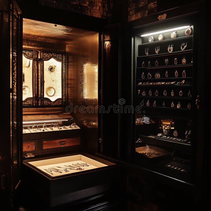 Luxurious Interior Featuring a Dark, Elegant Display Cabinet Filled ...