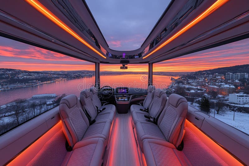 Luxury Coach Sunset View: Scenic Coastal Journey Stock Illustration ...