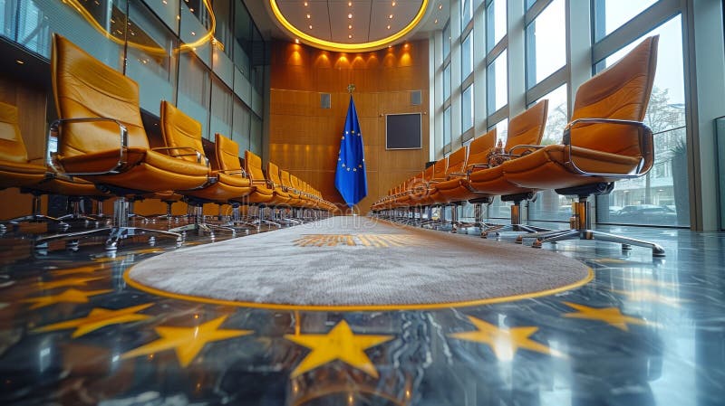Elegant Meeting Room with European Union Flag and Modern Design Stock ...