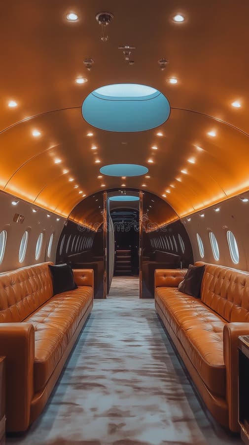 Luxurious Interior of a Private Aviation Cabin with Modern Design and ...