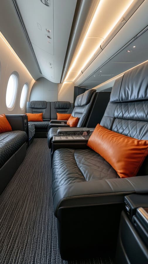 Luxurious Interior of a Private Aviation Cabin with Modern Design and ...