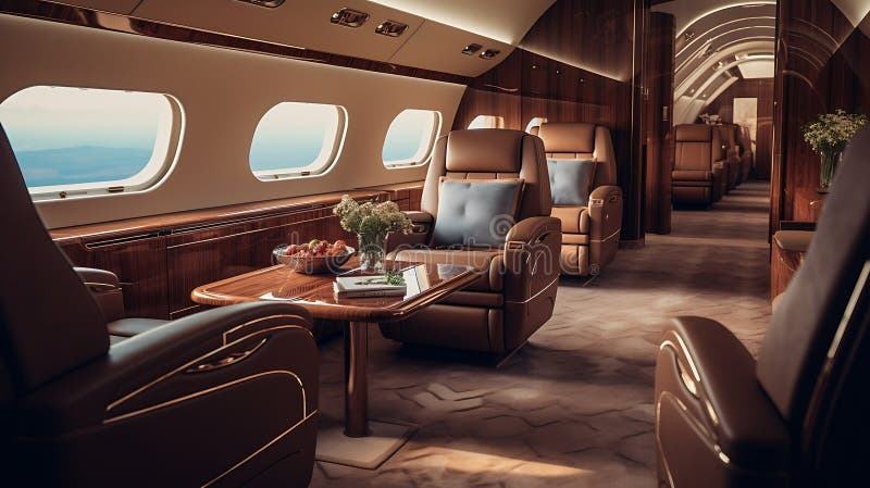 Luxurious Interior of Private Jet Showing Comfortable Seating and ...