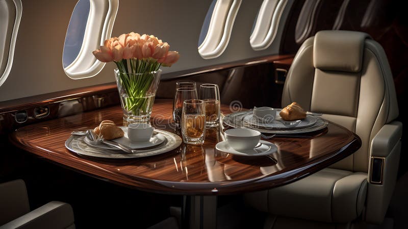 Luxurious Interior of Private Jet Showing Comfortable Seating and ...