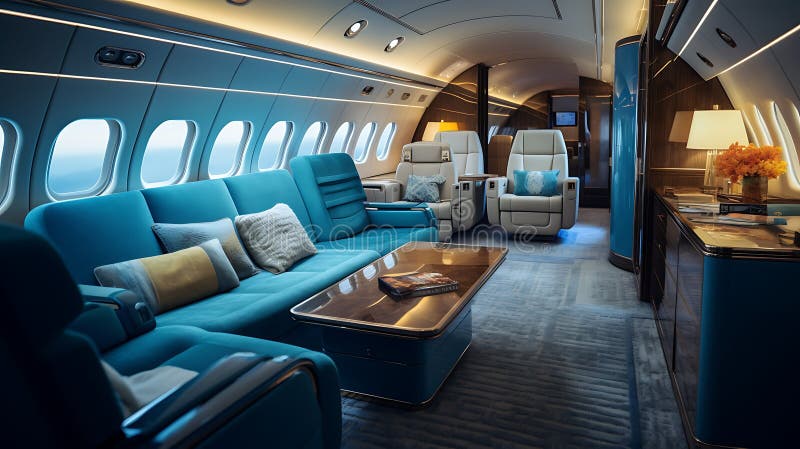 Luxurious Interior of Private Jet Showing Comfortable Seating and ...
