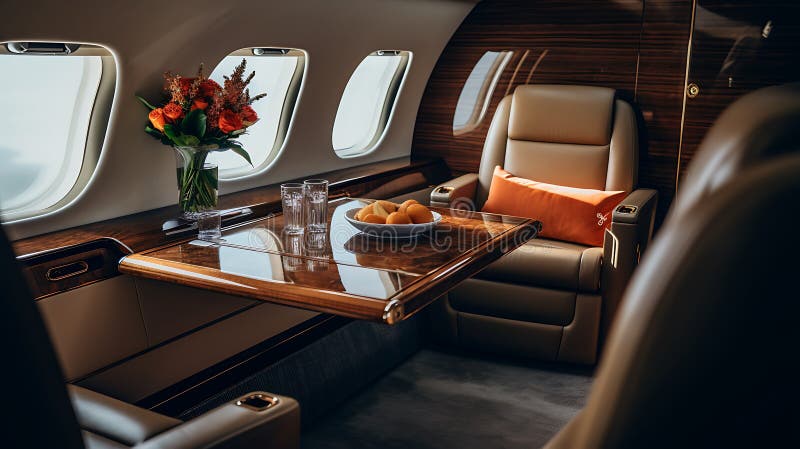 Luxurious Interior of Private Jet Showing Comfortable Seating and ...