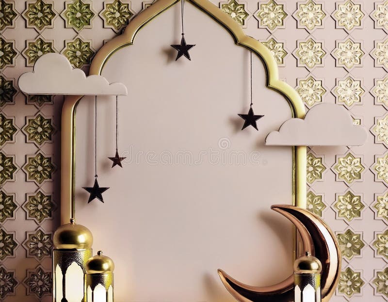 Ornate Islamic Decor Lantern and Crescent Moon in Luxury Style Stock ...