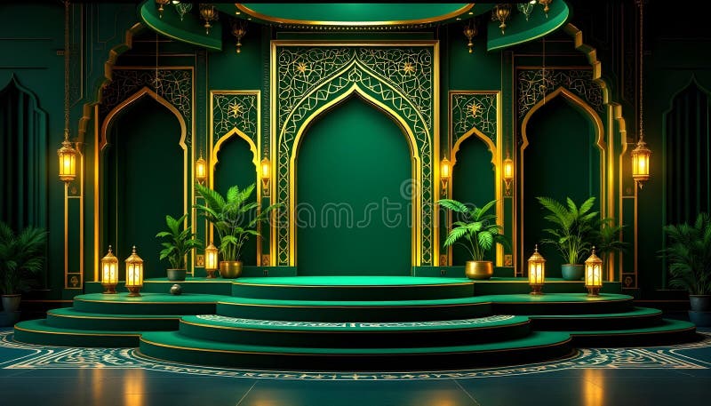Luxurious Islamic Stage with the Intricate Patterns Stock Illustration ...