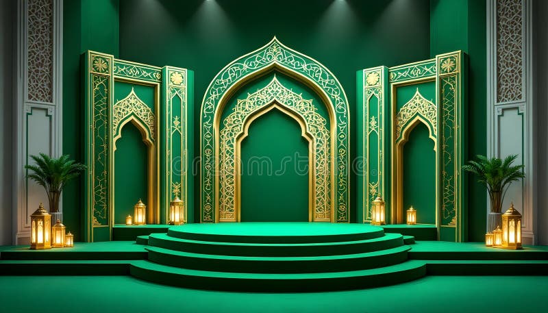 Luxurious Islamic Stage with the Intricate Patterns Stock Illustration ...