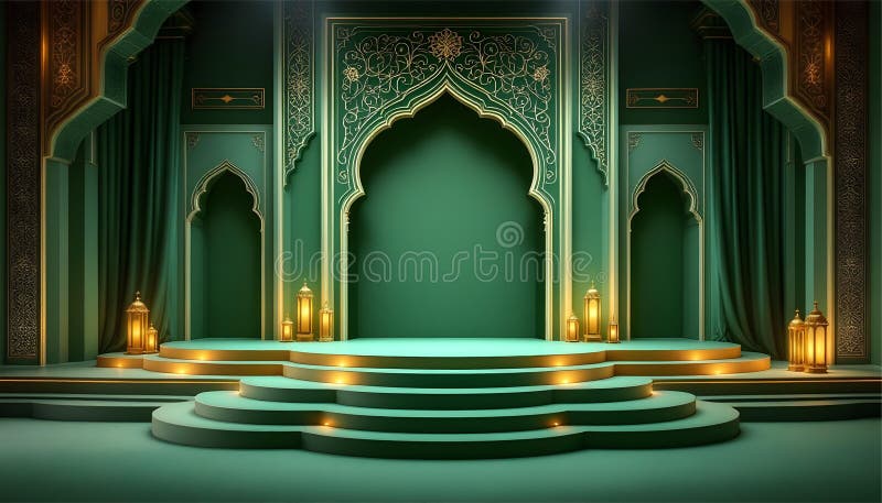 Luxurious Islamic Stage with the Intricate Patterns Stock Illustration ...
