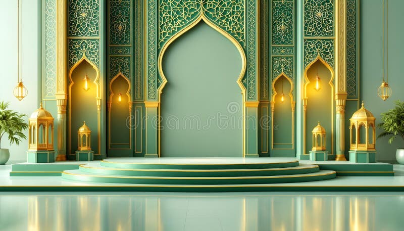 Luxurious Islamic Stage with the Intricate Patterns Stock Illustration ...