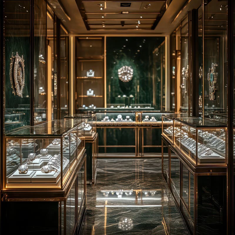 Luxurious Jewelry Showcase Elegant Display Cases Lighting Stock Photos ...