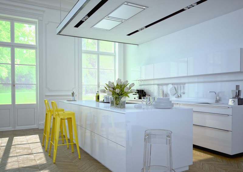 Luxurious Kitchen. 3d Rendering Stock Photo - Image of house, landscape ...