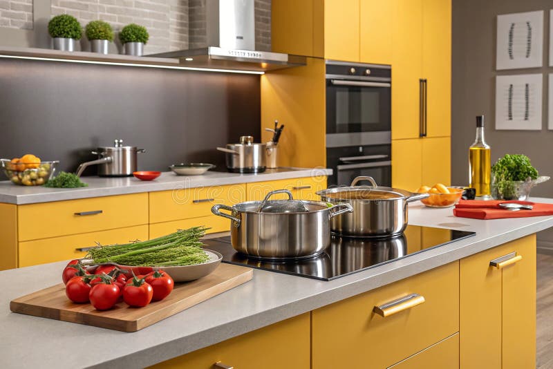 Luxurious Kitchen. Frontal Image of Brightly Coloured Luxurious Modern ...