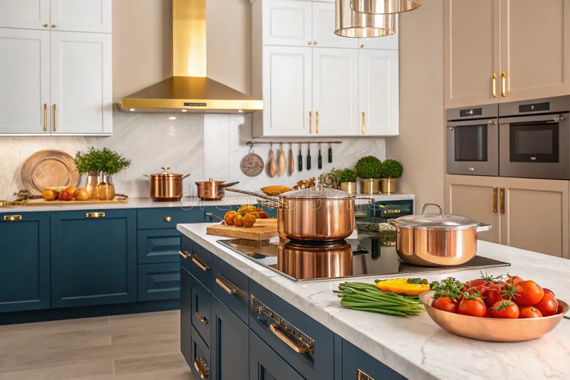 Luxurious Kitchen. Frontal Image of Brightly Coloured Luxurious Modern ...