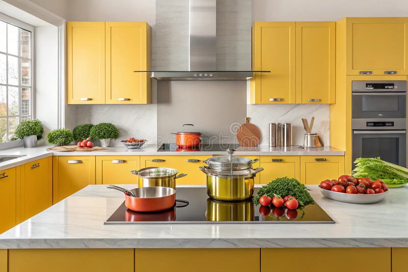 Luxurious Kitchen. Frontal Image of Brightly Coloured Luxurious Modern ...