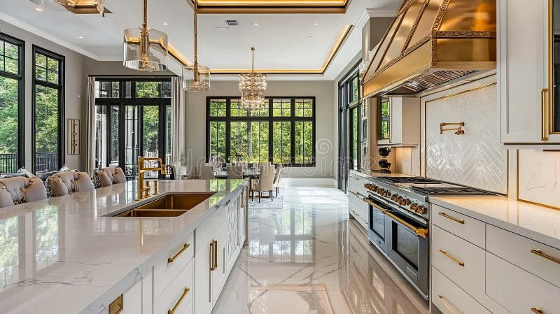 A Luxurious Kitchen with Gold Accents and Rich Colors.. Stock Image ...