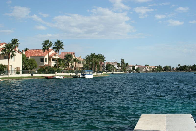 Luxurious Lakefront Homes with Water View Stock Image - Image of custom ...