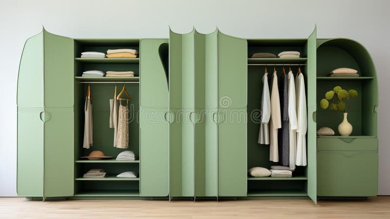 Luxurious Modern Organic Modular Wardrobe in Green Fabric Design Stock ...