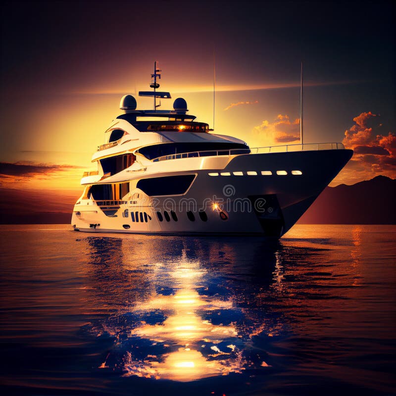 Luxurious Large Yacht Sails on Big Waves in the Rays of the Setting Sun ... Luxurious Large Yacht Sails on Big Waves in the Rays of the Setting Sun ...