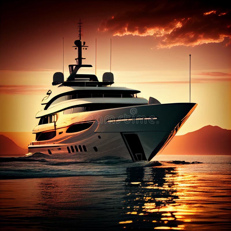 Luxurious Large Yacht Sails on Big Waves in the Rays of the Setting Sun ... Luxurious Large Yacht Sails on Big Waves in the Rays of the Setting Sun ...