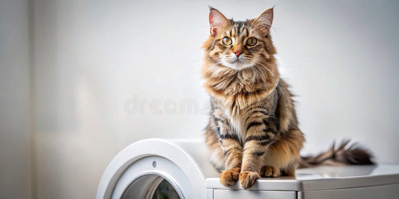 A Luxurious Laundry Day Fluffy Tabby Cat Finds a Cozy Perch on a ...