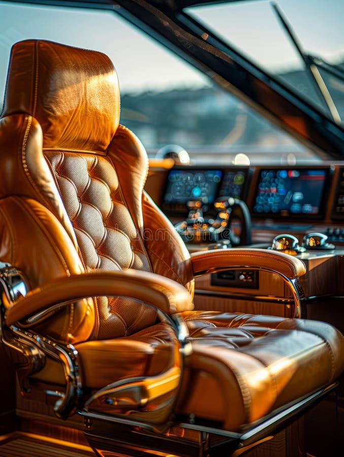 Luxurious Leather Captain S Chair on a High-tech Yacht S Cockpit. Stock ...