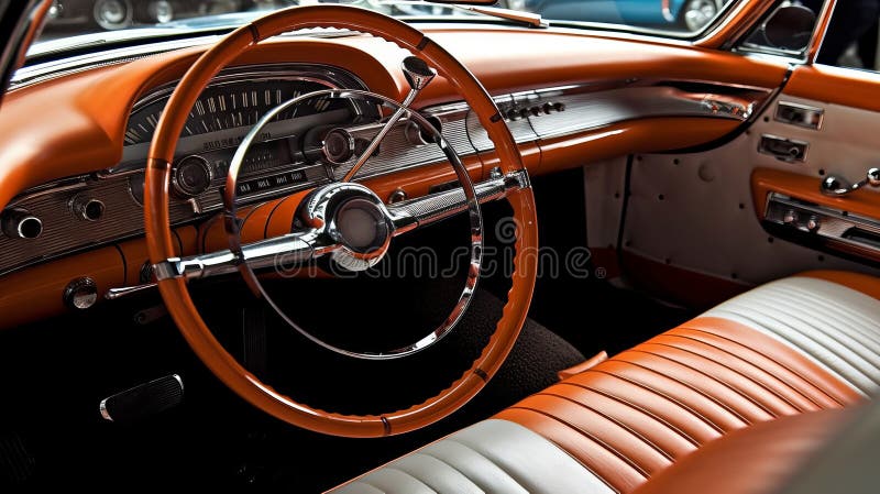 Luxurious Leather Interior of a Retro Car Control Panel. Al Generated ...