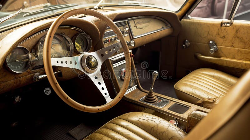 Luxurious Leather Interior of a Retro Car Control Panel. Al Generated ...