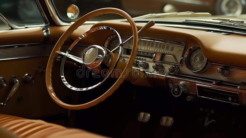 Luxurious Leather Interior of a Retro Car Control Panel. Al Generated ...