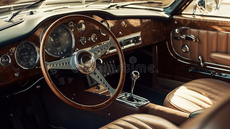Luxurious Leather Interior of a Retro Car Control Panel. Al Generated ...