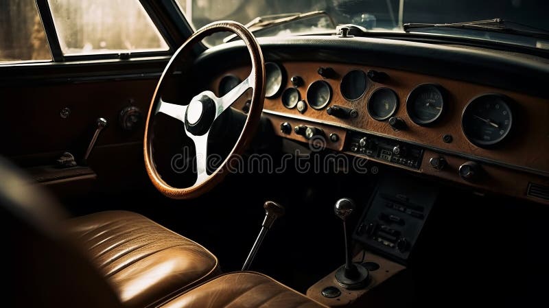 Luxurious Leather Interior of a Retro Car Control Panel. Al Generated ...