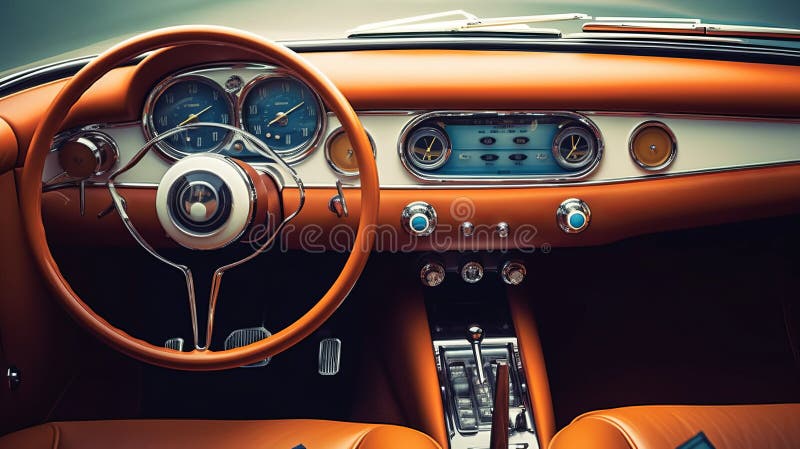 Luxurious Leather Interior of a Retro Car Control Panel. Generative AI ...