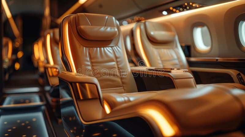 Luxurious Leather Seats in the First Class Section of an Airplane ...
