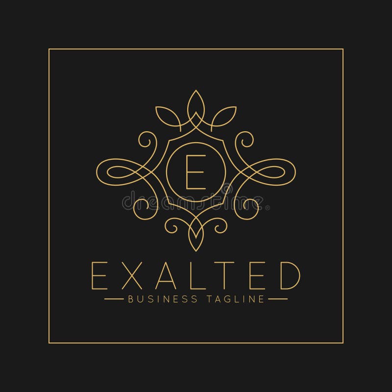 Luxurious Letter E Logo with Classic Line Art Ornament Style Vector ...