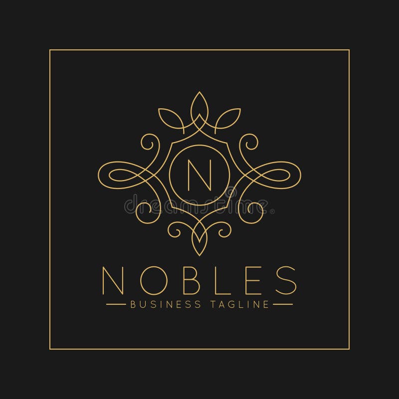 Luxurious Letter N Logo with Classic Line Art Ornament Style Vector ...