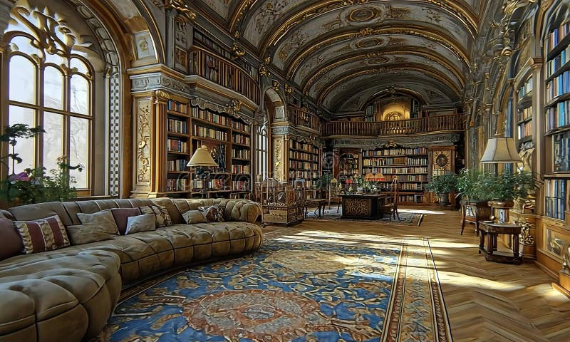 Luxurious Library Interior stock video. Video of golden - 382508967